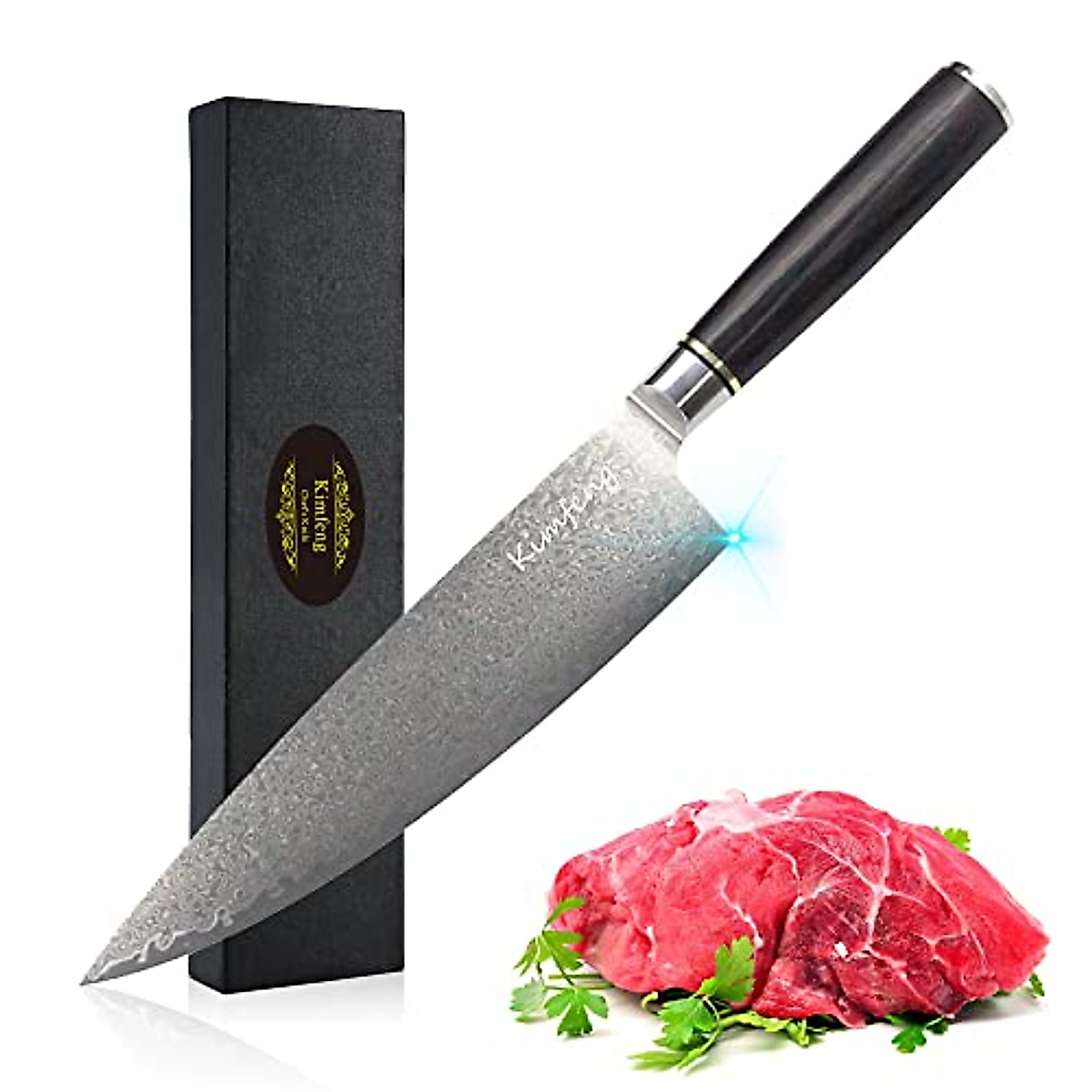 Kimfeng Handmade 8.5 inch Damascus Chef knife Kitchen Knife VG10 Core Steel 67-layer Stainless Steel Professional Forging Chef Knives Corrosion Resistance