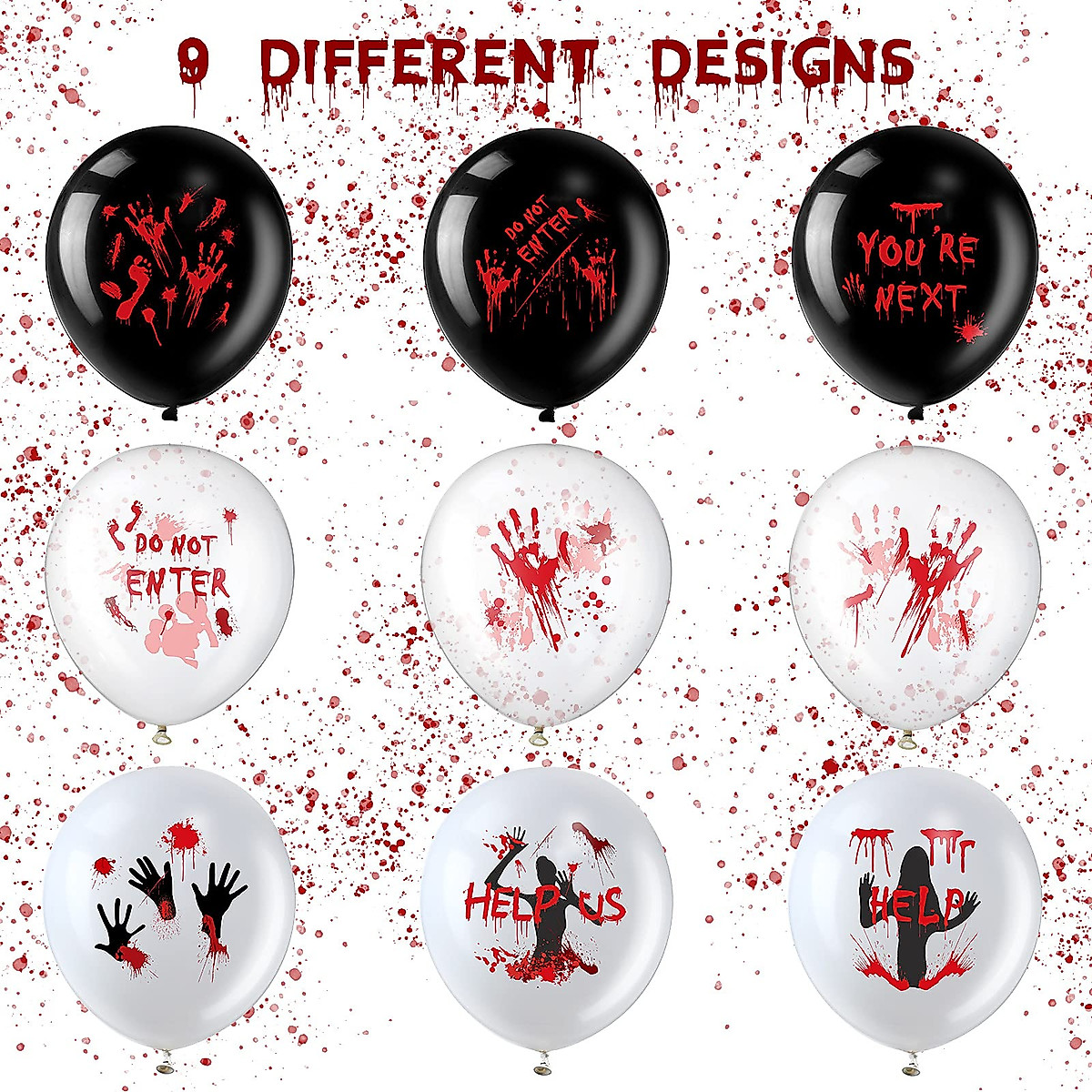45 Pcs Scary Halloween Balloons 12 Inches Bloody Balloons Eye Blood Splatter Decorations Horror Balloons Zombie Latex Balloons for Birthday Vampire Haunted House Party Supplies (Scared Style)