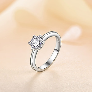 YL Solitaire Engagement Rings 925 Sterling Silver 18K White Gold Plated Round 6mm Cubic Zirconia Wedding Jewelry for Women-size6