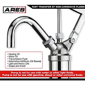 ARES 55000 - Oil Barrel Pump - 2-Piece Telescoping Suction Tube Fits 15-55 Gallon Drums - Designed to Deliver Base Oil, Transmission Oil and Heavier Fluids - Removable Heavy Duty Spout