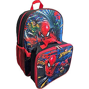 Ruz Spiderman Boys 16 Inch Backpack With Removable Matching Lunch Box Set (Black-Red)