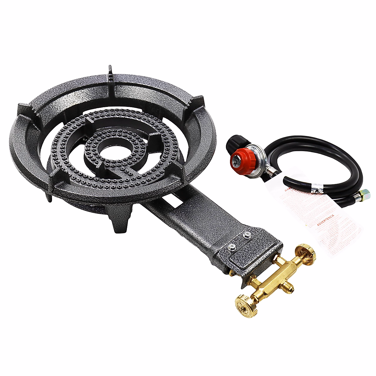 COOKAMP Propane Wok Burner, Cast Iron Single Burner Camping Stove With Regulator And Hose,High Pressure Portable Gas Stove For Camping Outdoor Cooking SH90 (SH90)