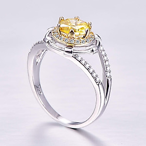 Emsione 925 Sterling Silver Plated Created Citrine Round CZ Cut Halo with Round Side Stones Eternity Ring Anniversary Wedding Engagement Band Ring Size 8 Color Yellow