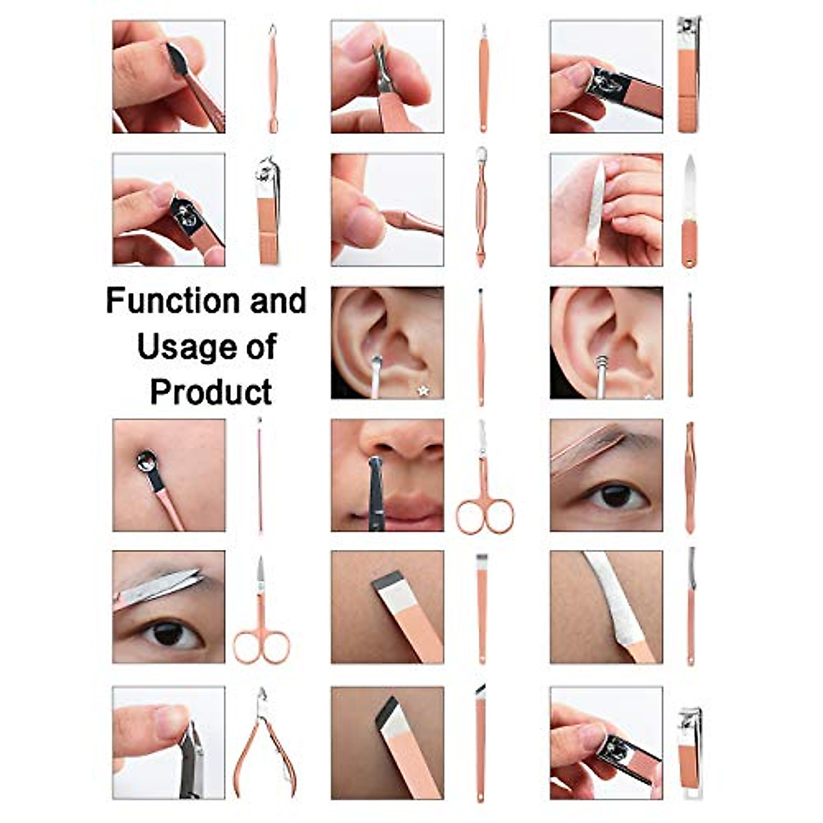 Manicure Set, ESARORA 20 In 1 Stainless Steel Professional Pedicure Kit Nail Scissors Grooming Kit with Pink Leather Travel Case