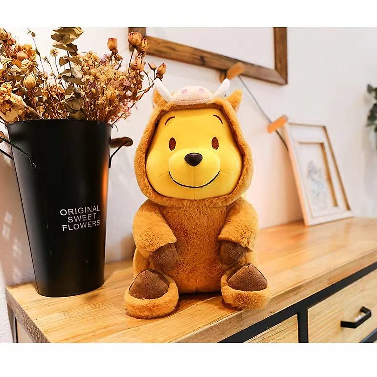 BAI LAN HEI Winnie The Pooh Stuffed Animal 35cm, 13.8'' Kawaii Cartoon Pooh Bear Doll Plush Toy Gifts for Boys Girls, Children's Day Gift Brown & Yellow
