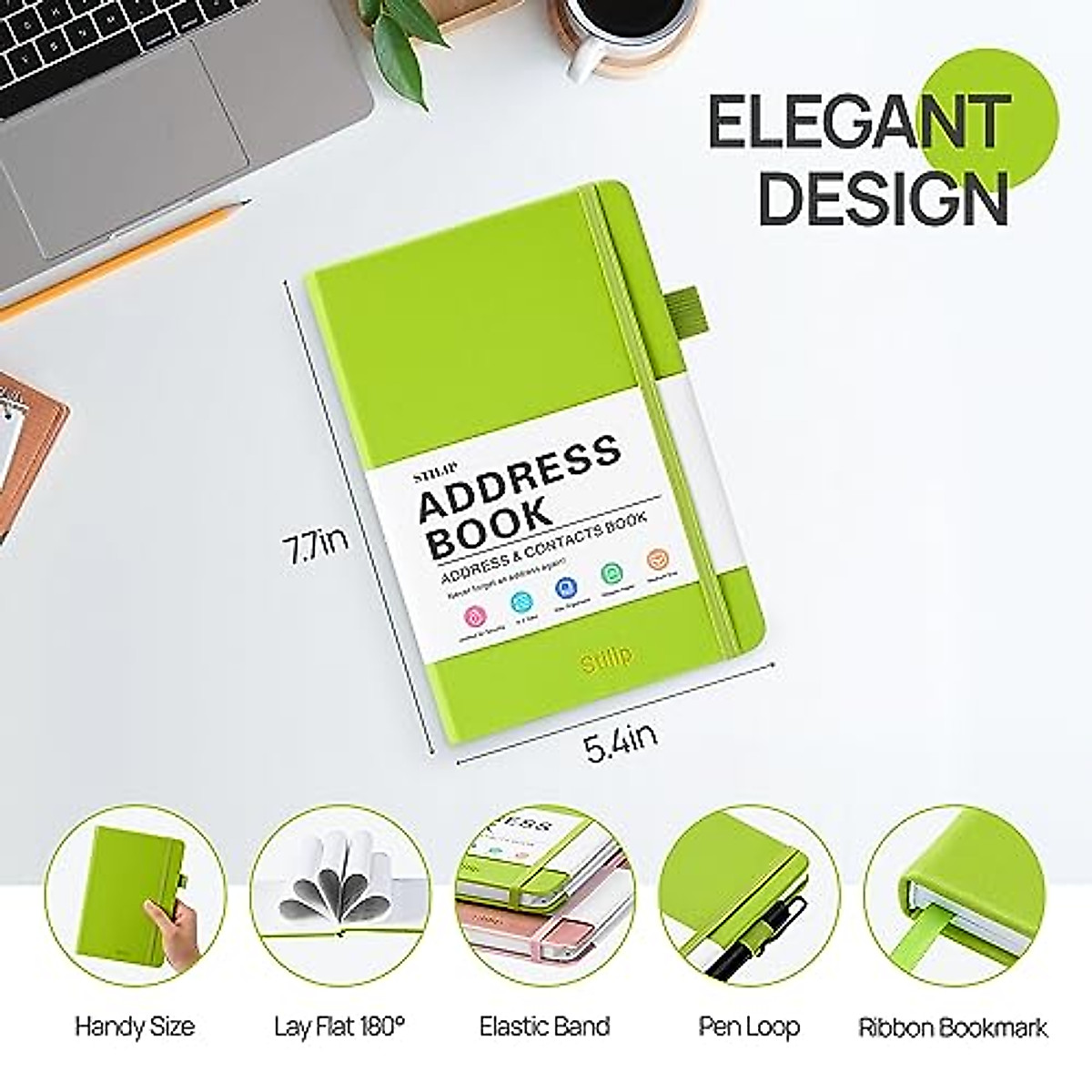 Stilip Address Book with Alphabetical Tabs - Large Print Hardcover for Organizing Contacts, Handy Size Small Address Book for All Your Important Information in One Place - Green