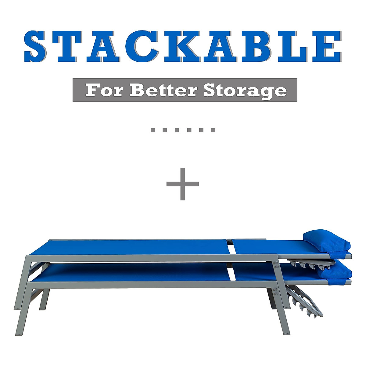 Kozyard Wilson 3 Pieces Textilene Chaise Lounge Set with Side Table Outdoor,Adjustable Back & Pillow for Yard,Garden,Sunbathing (2 Pack) (Blue W/Table)