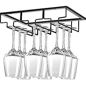 Torfican Wine Glass Holder Under Cabinet, Wine Stemware Holder,Wine Glass Rack,3 Rows Black Metal Wine Glasses Hanger,Wine Glass Holder Storage Under Shelf,Wine Glass Rack for Kitchen Bar