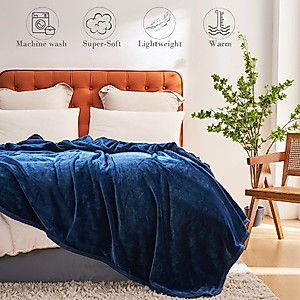 ELNIDO QUEEN Fleece Throw Blanket for Couch Navy Blue - 330GSM Lightweight Fuzzy Cozy Soft and Cooling Blankets for Sofa, Bed, 50x60 inches