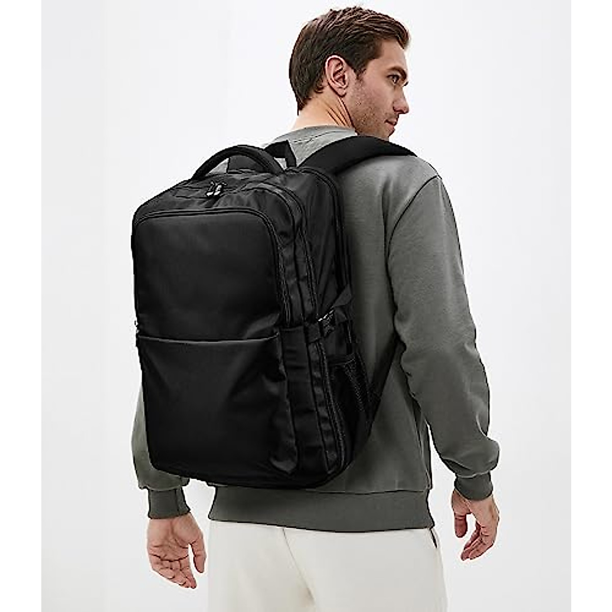 Lekakii Backpack for Traveling On Airplane, Travel Backpack for Women Men, 45L Nylon 600D Waterproof Carry On Backpack, Personal Item Laptop Backpack Black