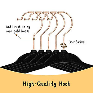 BBFISH Kids Hangers with Rose Gold Hooks, 50Pack Children Velvet Hangers Non Slip Clothes Racks with 7 Pcs Baby Clothing Dividers (Black)