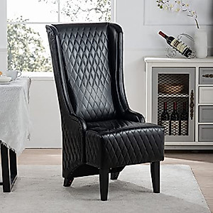 Yoluckea High Back Dining Chair, Retro Wing Back King Throne Chair Head Chairs for Dining Table, PU Leather Upholstered Accent Side Chair for Living Room Dining Room Bedroom, Black