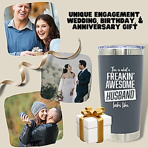 Funny Gift for Husband from Wife - Awesome Husband Tumbler Coffee Mug - Great Travel Cup Gifts for Husbands from Wives, Birthday Presents for Him