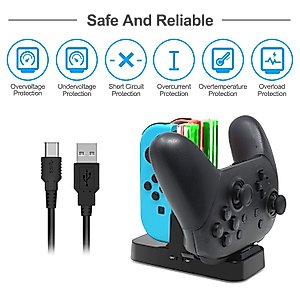 Charging Dock Station Compatible with Pro Controller/Joy Cons, FYOUNG Controller Charger Replacement for Switch/Switch Lite/Switch OLED with a Type-C Charging Cable- Black