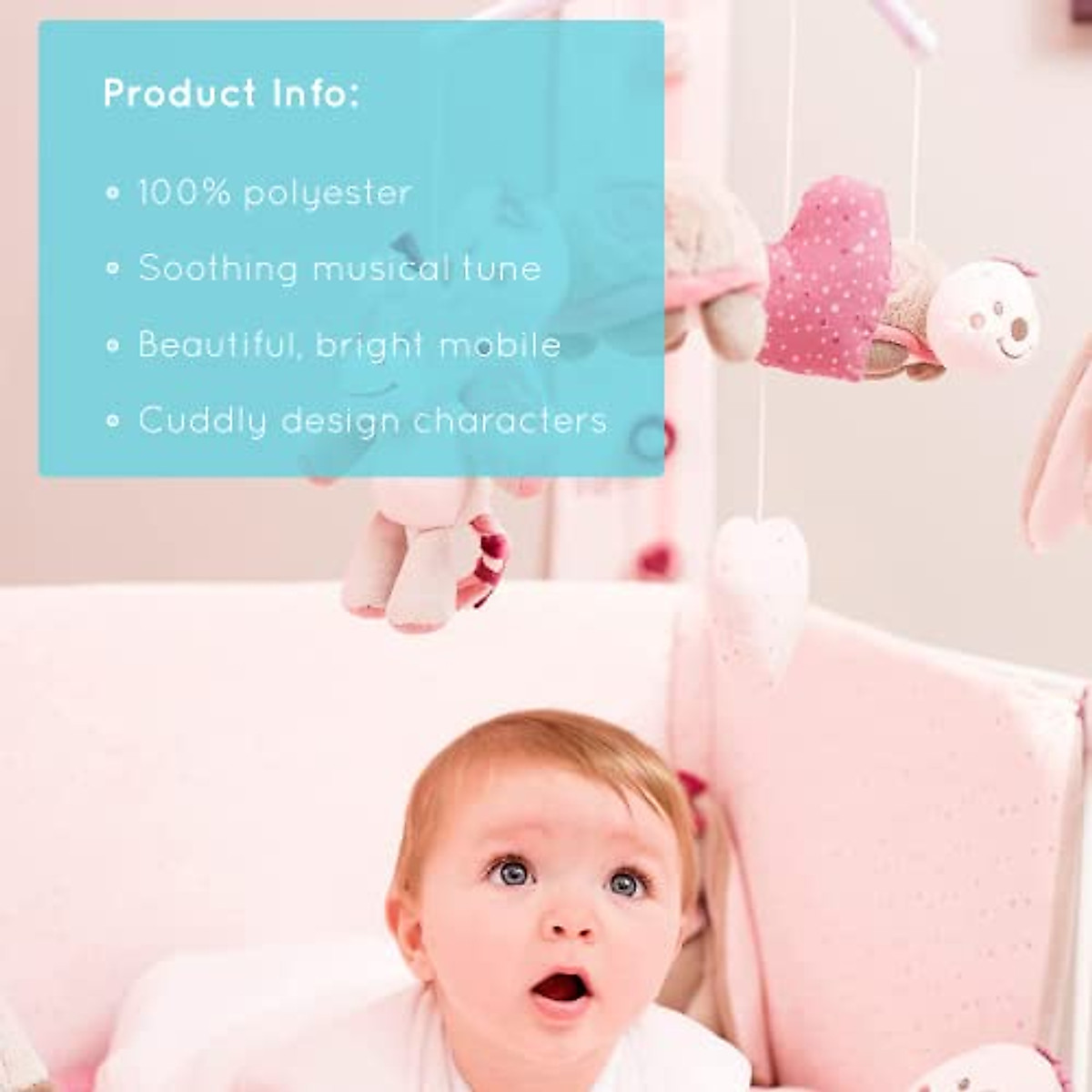 Nattou Mobile with Music Box Nina, Jade, & Lili - Gentle Lullaby La-Le-Lu, 37 X 31 X 9 cm, Pink