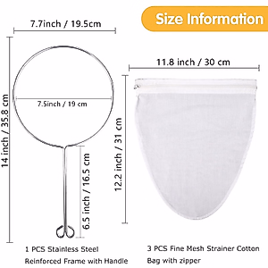 WMKGG Ultra Fine Reusable Filter Bags with Stainless Steel Handle for Nut Milk, Coffee, Milk, Butter, Juices and Fresh Cheese