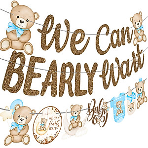 We Can Bearly Wait Banners Bear Baby Shower Banner Teddy Bear Baby Shower Decorations 3PCS We Can Bearly Wait Baby shower Decorations for Boy Bear Birthday Party Supplies