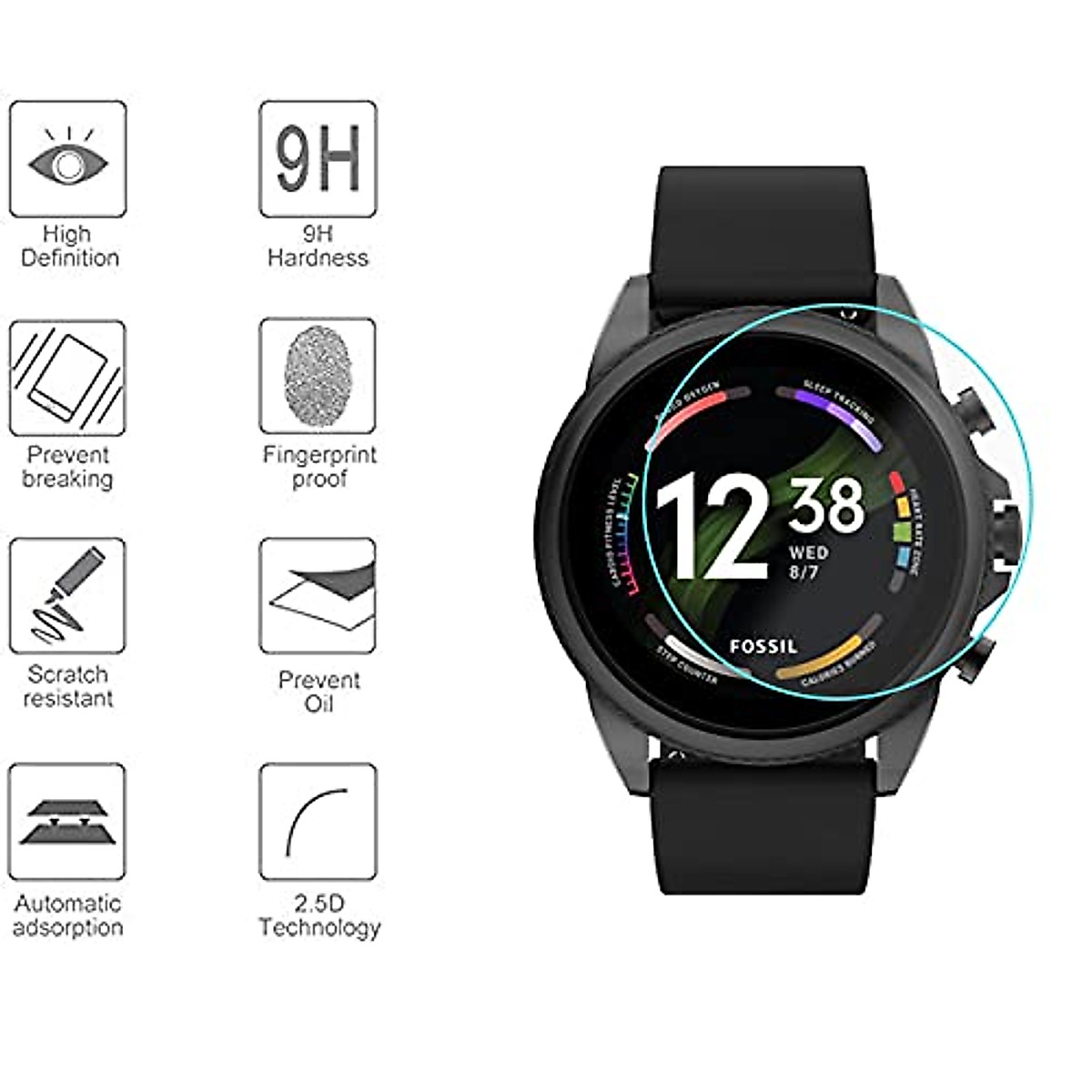 Xinhewong 3-Pack compatible with Fossil Gen 6 Smartwatch (44mm) Smartwatch Screen Protector Tempered Glass compatible with Fossil Gen 6 Smartwatch 44mm Smartwatch [2.5D 9H Hardness][Anti-Scratch]