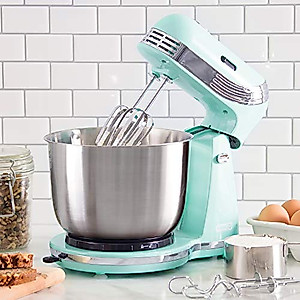 Dash Stand Mixer (Electric Everyday Use): 6 Speed with Dough Hooks & Mixer Beaters for Dressings & Mini Rice Cooker Steamer with Removable Nonstick Pot, Keep Warm Function & Recipe Guide, Aqua