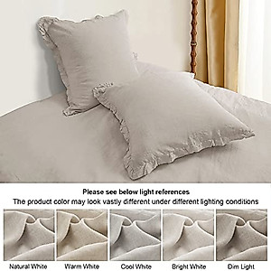 PHF 100% Linen Euro Sham With Ruffle, 26" X 26", Set of 2, No Insert, Washed Soft French Flax Throw Pillow Covers, Ultra Breathable Durable Comfy Shams for Bed Couch Sofa