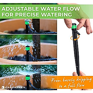 CARPATHEN 100 Drip Irrigation Emitters Vortex - Drip Irrigation Parts for Irrigation Kit - ¼ inch Irrigation Tubing Compatible - 360 deg Adjustable Fan Sprayer for Raised Garden Bed, Potted Plants