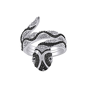 14k White Gold Over Sterling Silver Black Natural Diamond Accent Snake Ring For Women Ring Size-7 (0.01 Carat, Color - Black, Clarity I2-I3)