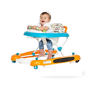 Dream On Me Go-Getter Baby Walker and Walk Behind Walker, Adjustable Seat Height, Comfortable Padded Seat, Easy to Fold, Pack and Store, Detachable Fun Tray, Orange