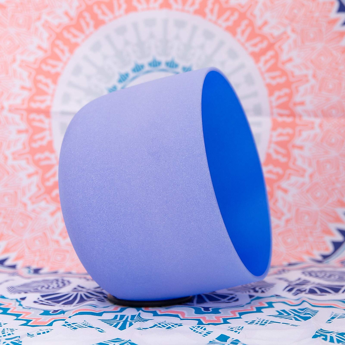 Blue Colored Frosted G Note Throat Chakra Quartz Crystal Singing Bowl 10 inch mallet and o-ring included