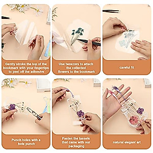 120 Pieces Large Size Transparent Dried Flower Bookmarks Kit Cute Bottle Shaped Flower Bookmark Maker Handmade DIY Transparent Floral Page Clear Floral Bookmark Point Tweezer Hole Punch