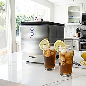 Newair Portable Countertop Ice Maker, Silver | 33 lbs. Of Ice A Day, Ice Cubes Ready In 8 Minutes With 2 Ice Bullet Sizes | Ideal For Home, Office, Bar, RV NIM033SS00