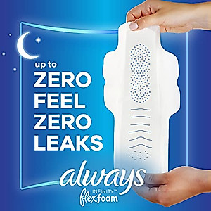 Always Infinity FlexFoam Pads for Women, Size 4, Overnight Absorbency, Unscented, 13 Count