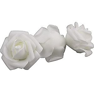 Lightingsky 300pcs 1.7 inch Real Touch Artificial Rose Head, DIY 3D Artificial Flowers for Wedding Bouquets, Room Decoration (White)