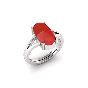 LMDPRAJAPATIS 10.50 Carat Natural Red Coral Moonga Capsul Astrological Purpose adjustable Ring Metal 925 Sterling Pure Silver With Lab Certificate