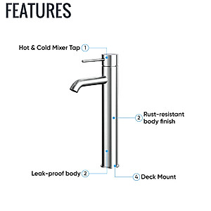 Ivanees Single Handle Bathroom Faucet, Hot & Cold Mixer Tap for Wash Basin, Bathroom Sink Faucet, Solid Brass Faucet, Chrome Finish, 1 Hole Deck Mounted Bath Faucet