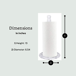 Asters Charming Marble Paper Towel Holder, Standing Holder with Heavy Weighted White Marble Base, for Kitchen Countertop, Bathrooms and Cabinet