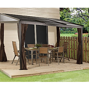 Sojag 10' x 12' Francfort Wall-Mounted Hardtop Gazebo Outdoor Weather-Resistant Aluminum Frame Sun Shelter Black,Brown