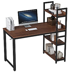 Napnapday 55 inch Computer Desk with Shelves, Desk with Storage Bookshelf Writing Table for Gaming Home Office Bedroom, Mahogany