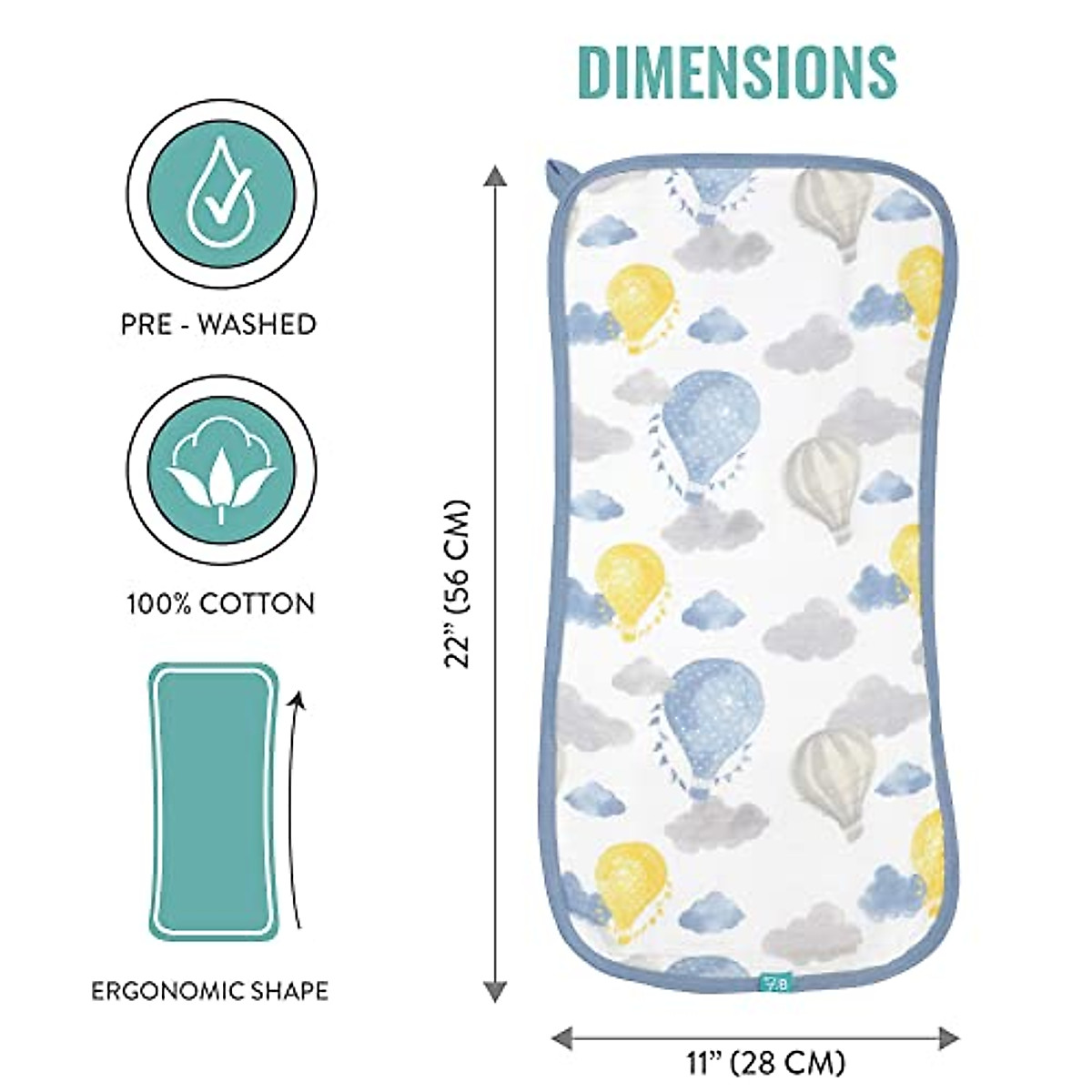 Featherhead™ 5-Pack Muslin Burp Cloths for Baby Boy Large 22" X 11" - Ultra Soft & Extra Absorbent Cotton Terry Backing (Blue Balloons)