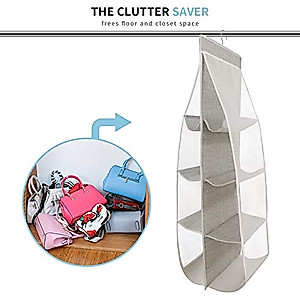 Hanging Purse Organizer - 8 Pockets Closet Mesh Handbag Organizers for Handbag Bag - Foldable Collection Storage Holder Space Saving Organizers, Great for Wardrobe Closet Bedroom (Grey, 43"L x 14"W)