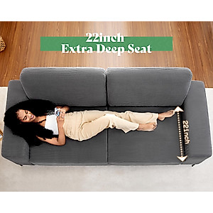 AMERLIFE Couch, 89 inch 3 Seater Sofa Couch- Cozy Couch with Extra Deep Seats, Modern Sofa Couch for Living Room, Grey Corduroy