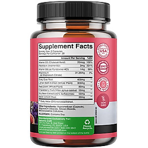 Complete Herbal Menopause Supplement for Women - Multibenefit Menopause Relief Hormone Balance for Night Sweats Mood and More with Dong Quai Vitex Chaste Berry and Black Cohosh - 30 Servings