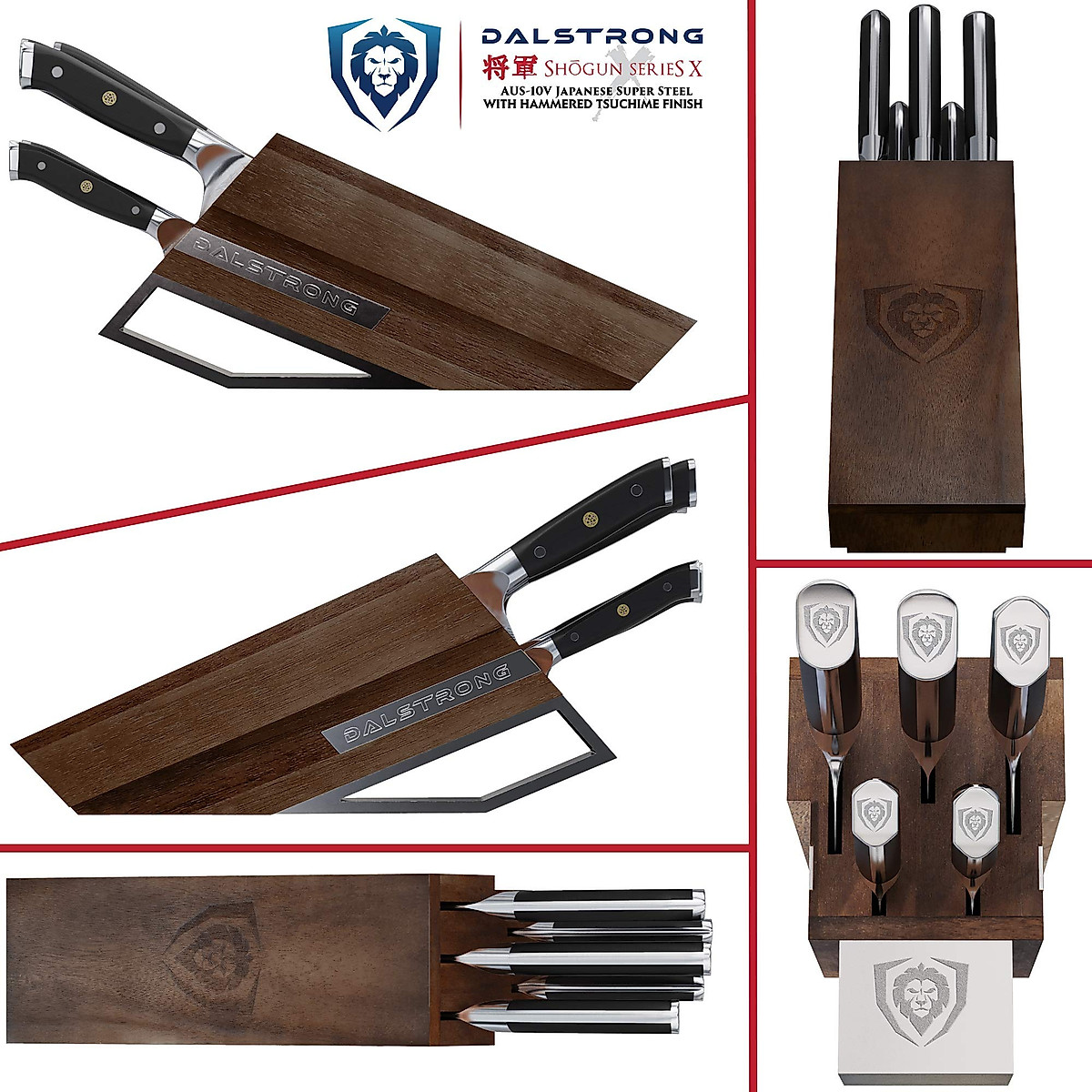 The Shogun Series X 5-Piece Knife Block Set Bundled with The Dalstrong Premium Whetstone Kit - #1000/#6000 Grit with Stand