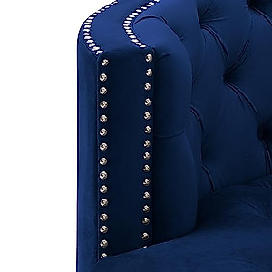 Goohome Modern Chesterfield Loveseat Sofa with Sturdy Wood Legs, Velvet Upholstered 2-Seat Sofá with Button Tufted Back and Round Silver Copper Arms, 2-Person Couch for Living Room, Bedroom