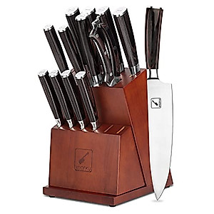 Kitchen Knife Set with Block, imarku 16-Piece Japanese Kitchen Knife Set, Ultra Sharp Stainless Steel Knife Set with Removable Block and Knife Rod