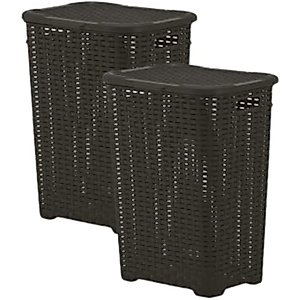Superio Laundry Hamper Basket With Easy Open Lid 60 Liter Large Wicker Hamper, Dirty Cloths Storage With Two Cutout Handles, Laundry Room Bin (2 Pack, Brown)