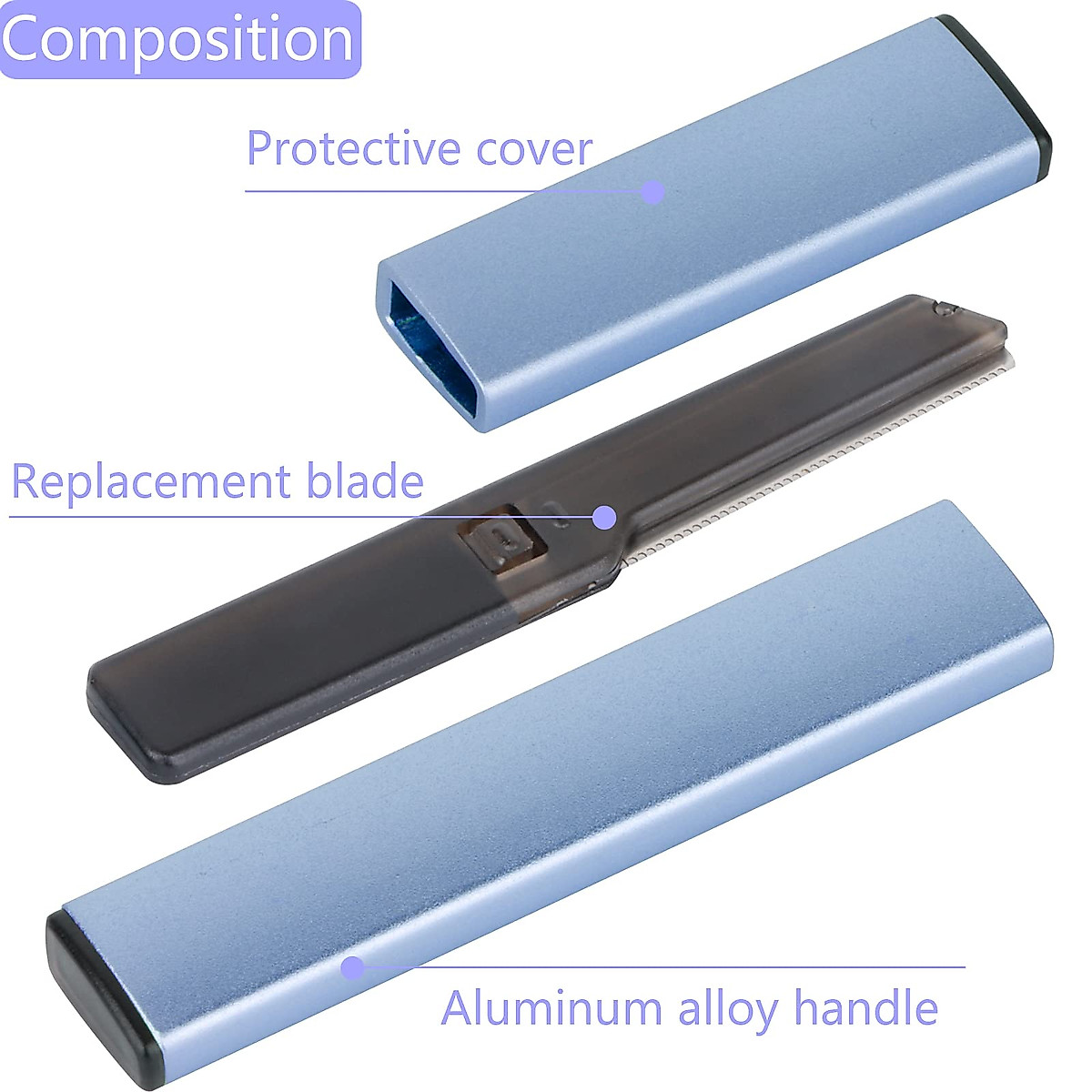 Dermaplaning Tool,Safe aluminum alloy eyebrow Razor, Eyebrow Trimmer Shaper,Face Razors for Women, metal matte material can be replaced with blades (Blue)