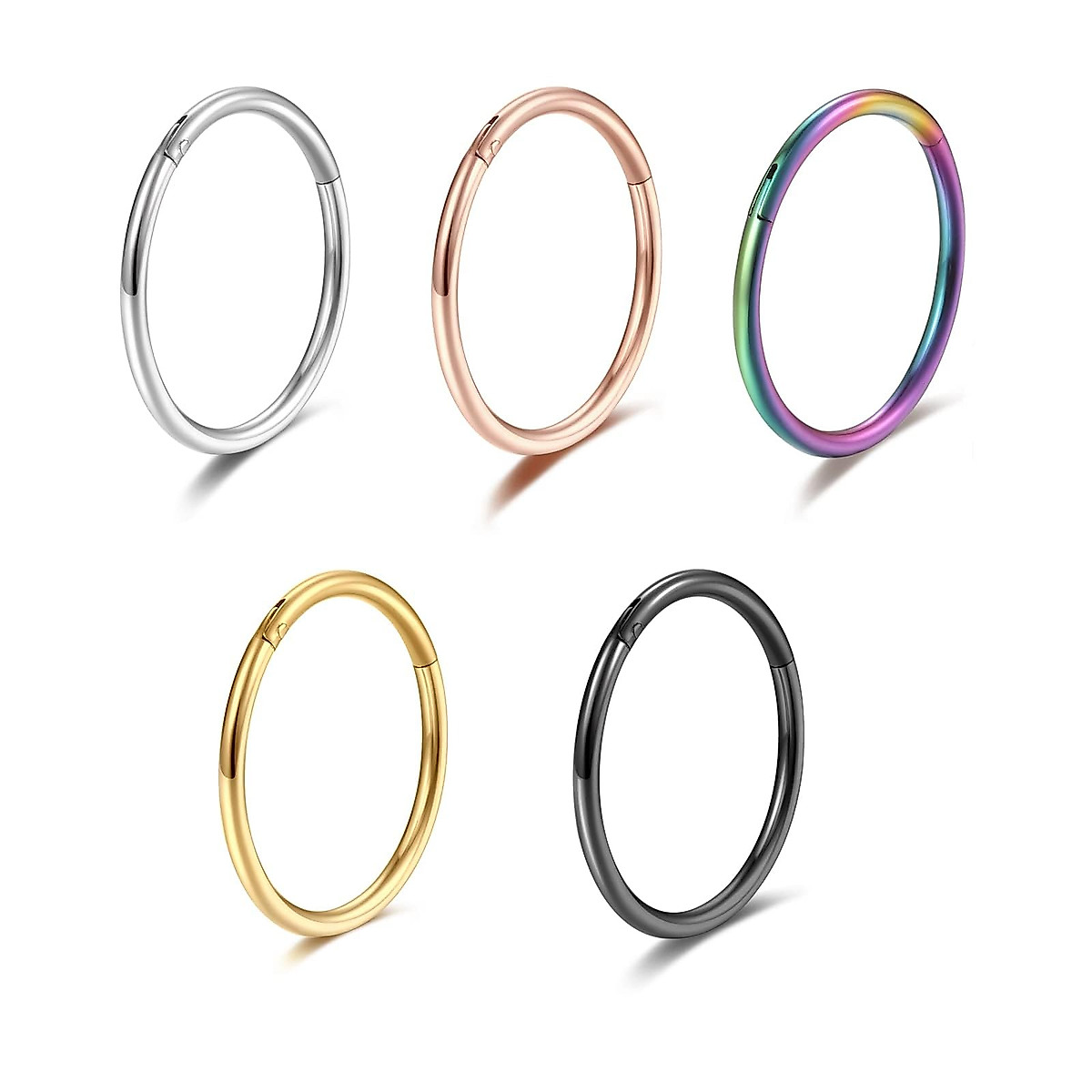 Lantine 5 Pcs Nose Rings Hoops for Women Set 316L Surgical Steel Septum Rings 8mm Rook Daith Tragus Piercing Jewelry Hinged Cartilage Gold Hoop Earrings 18G