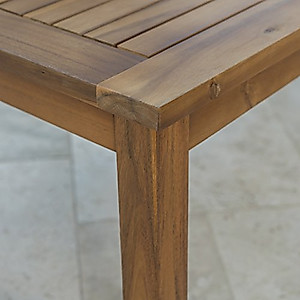 Christopher Knight Home Peyton Outdoor Acacia Wood Loveseat and Coffee Table Set with Water Resistant Cushions, Teak Finish / Blue