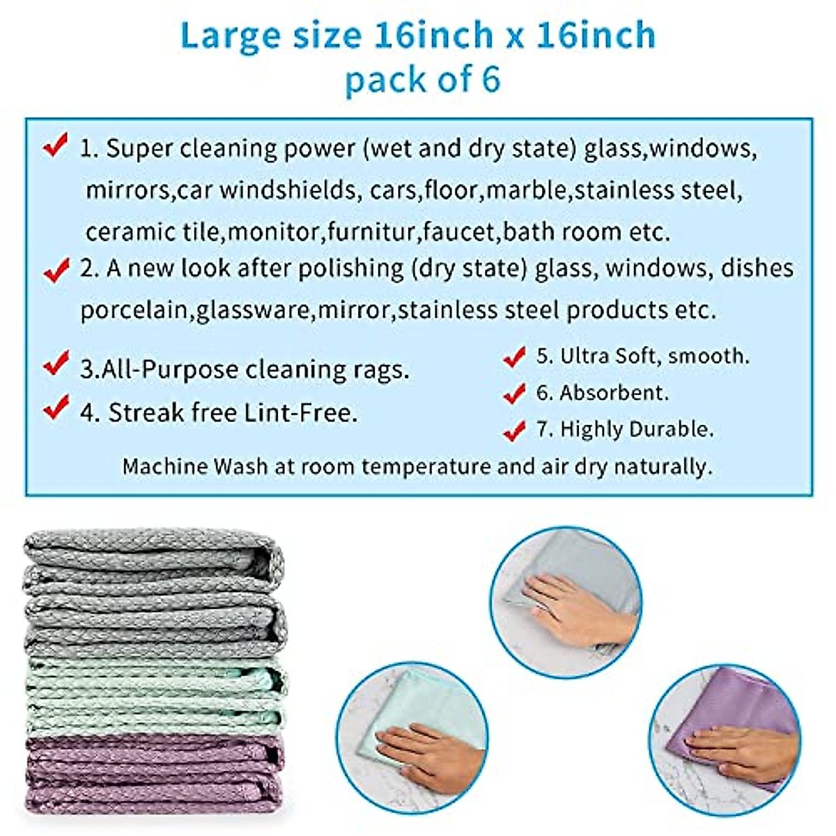 VPMURUGA Microfiber Glass Cleaning Cloths | Streak Free Windows Mirrors & Cars Windshields Cleaning Towel | Glass Polishing Cleaning Cloth | All-Purpose Dust Dirt Cleaning Rags | Lint Free Pack of 18