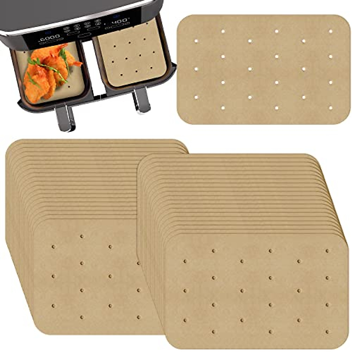 200 Pieces Air Fryer Parchment Paper Liners Accessories for Dual Air Fryer, Disposable Non-stick Rectangle Baking Paper for 8 Quart 6-in-1 Dual Basket Air Fryer